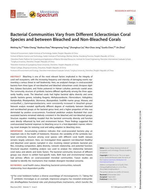 Xu Et Al 2023 Bacterial Communities Vary From Different Scleractinian Coral Species and Between ...