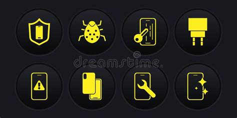 Set Mobile With Exclamation Mark Charger Smartphone Service Glass Screen Protector System