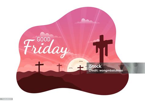 행복한 성 금요일 그림 예수 그리스도의 기독교 휴일 십자가에 못 박히심 평평한 만화 손으로 그린 웹 배너 또는 방문 페이지 템플릿 성경에 대한 스톡 벡터 아트 및 기타
