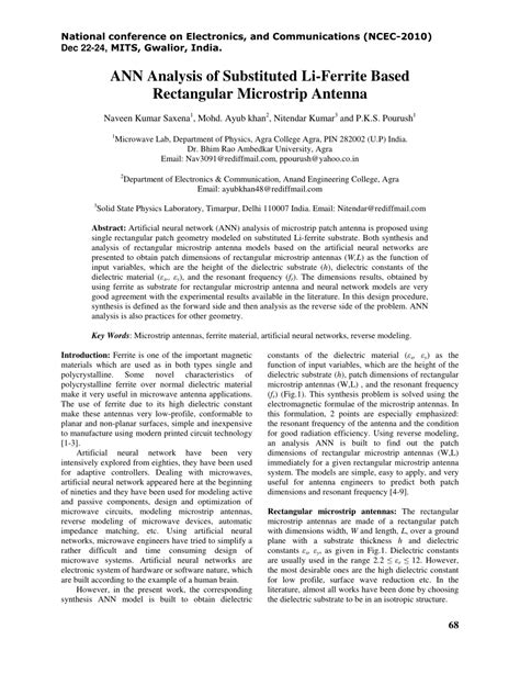 pdf ann analysis of substituted li ferrite based rectangular