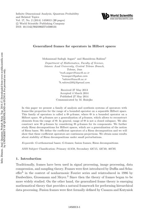 Pdf Generalized Frames For Operators In Hilbert Spaces