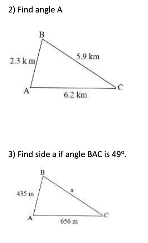 Solved 2 Find Angle A 3 Find Side A If Angle Bac Is 49∘