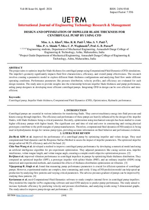 Pdf Design And Optimization Of Impeller Blade Thickness For Centrifugal Pump By Using Cfd