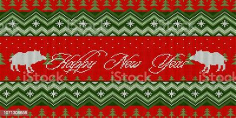 새해 복 많이 받으세요 돼지의 해입니다 밝은 크리스마스 패턴가문비나무 숲에서 멧돼지와 크리스마스 니트 모직 원활한 패턴 0명에 대한 스톡 벡터 아트 및 기타 이미지 Istock