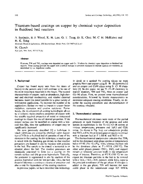 Pdf Titanium Based Coatings On Copper By Chemical Vapor Deposition In Fluidized Bed Reactors