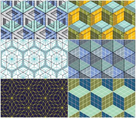 Premium Vector Geometric Cubes Abstract Seamless Patterns Set 3d Vector Backgrounds
