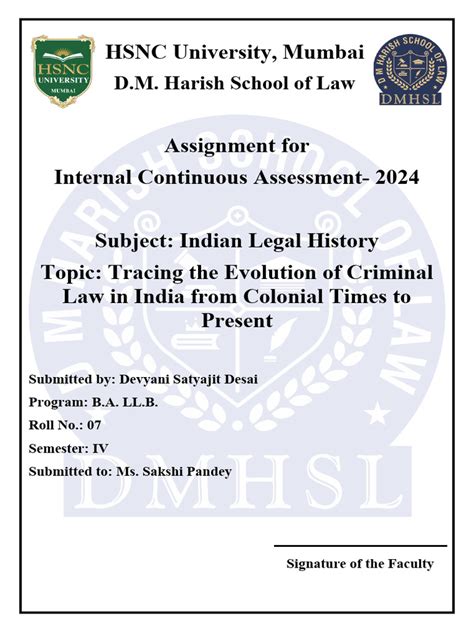 Devyani Desai 07 Ba Llb Sem Iv Indian Legal History Pdf Crimes Crime And Violence