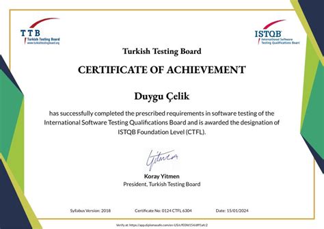 Duygu Çelik Linkedin‘de Istqb Foundation Level Certificate Ctfl