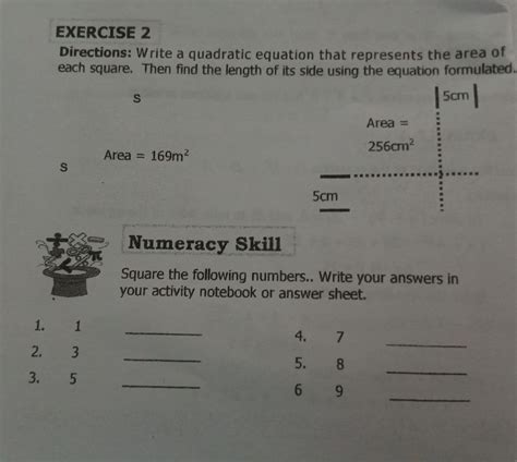 solved exercise 2 directions write a quadratic equation that represents the area of each