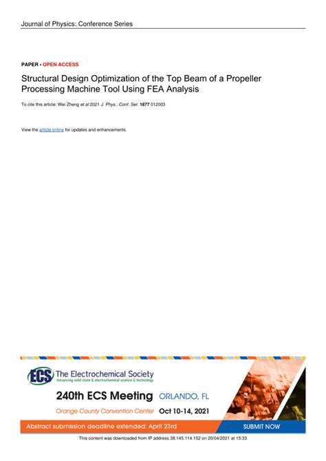 Pdf Structural Design Optimization Of The Top Beam Of A Propeller Processing Machine Tool
