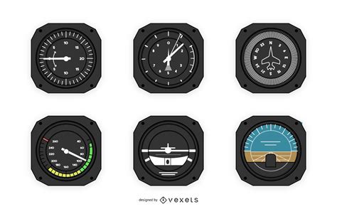 Airplane Cockpit Instruments Design Set Vector Download