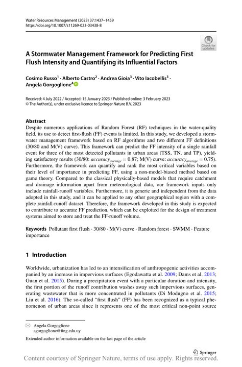 a stormwater management framework for predicting first flush intensity