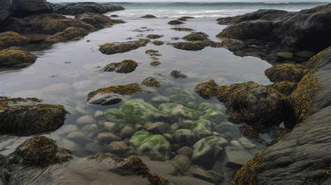 바다의 가장자리에 해양 조류 덮여 바위 조수 풀 그림 배경 일러스트 및 사진 무료 다운로드 Pngtree