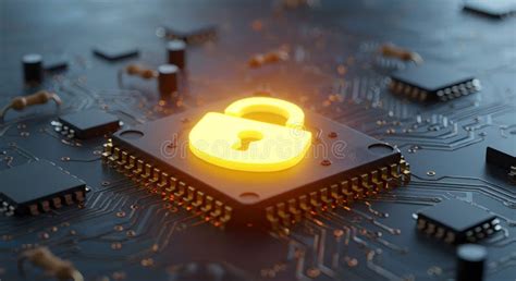 Digital Lock On Circuit Board Representing Cybersecurity Stock