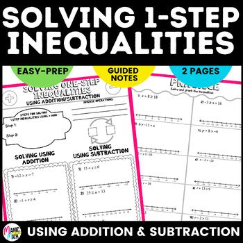 Solving One Step Inequalities Using Addition Subtraction Sketch Notes Practice