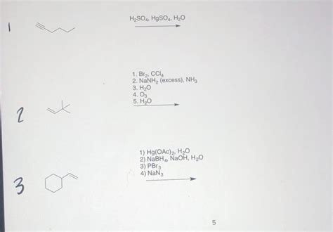 Solved 1. Br2,CCl4 2. NaNH2 (excess), NH3 3. H2O 4. O3 5. | Chegg.com
