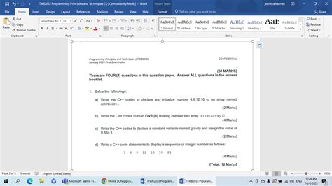 Solved Programming Principles And Techniques ITWB Chegg
