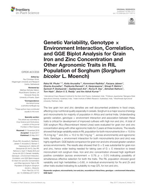 Pdf Genetic Variability Genotype × Environment Interaction