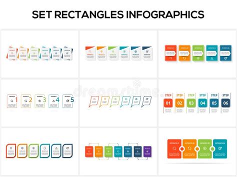 set rectangles infographics with 4 5 6 7 steps options parts or