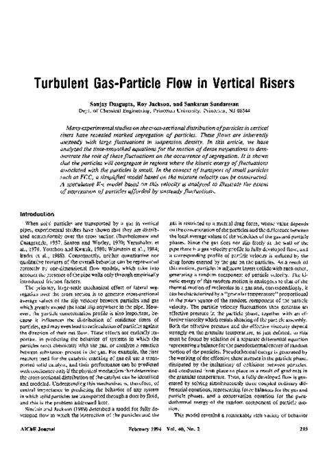 Pdf Turbulent Gas Particle Flow In Vertical Risers