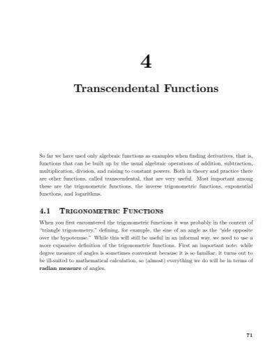 Chapter 4 Transcendental Functions
