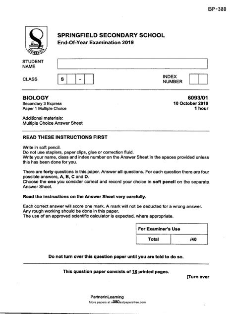 Sec3purebiology2019sa2springfield Pdf