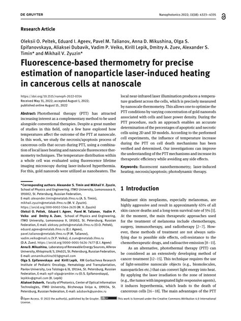 Pdf Fluorescence Based Thermometry For Precise Estimation Of Nanoparticle Laser Induced