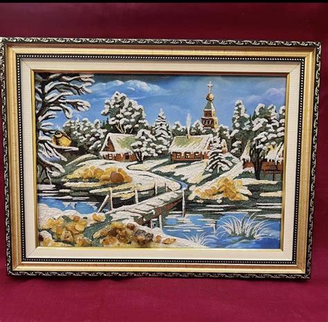 Картина зимовий пейзаж з бурштину — ціна 1850 грн у каталозі Картини Купити товари для дому та