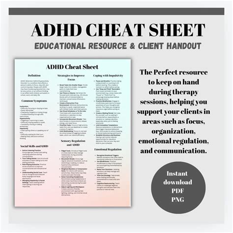 Adhd Cheat Sheet Attention Deficit Hyperactivity Disorder Resources Adhd Therapy Tools Therapist