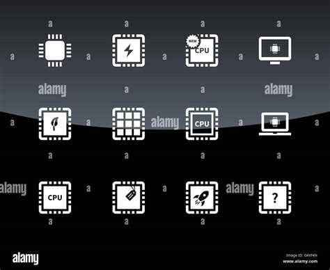 Computer Cpu And Microchip Icons On Black Background Stock Vector Image