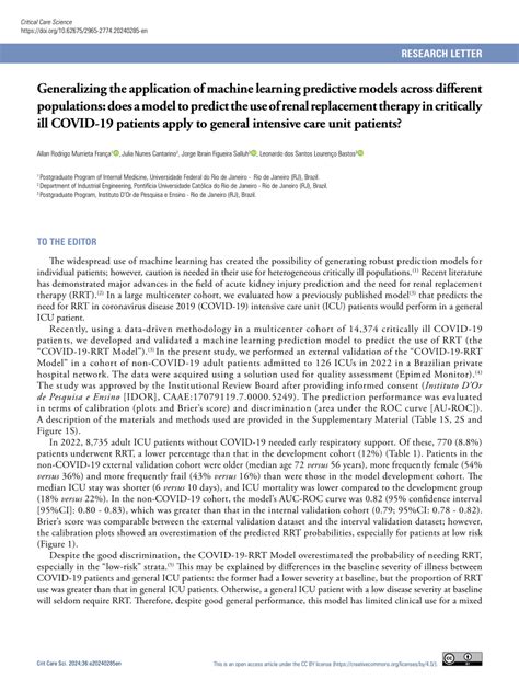 Pdf Generalizing The Application Of Machine Learning Predictive Models Across Different
