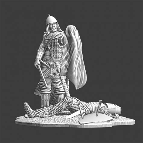 3d Printable Byzantine Warrior Holding Up Cape Of Dead Crusader By
