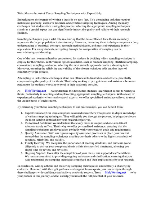 Thesis Sampling Techniques Pdf Sampling Statistics Survey
