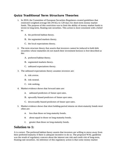Quizz Cfa Level 2 Yield Curve Theories 1 Pdf Yield Curve Bonds
