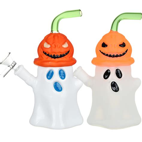 Pumpkin Head Ghost Glow In The Dark Glass Water Pipe 725 14mm F