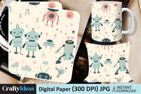 Retro Robots Seamless Pattern Graphic By Craftyideas · Creative Fabrica