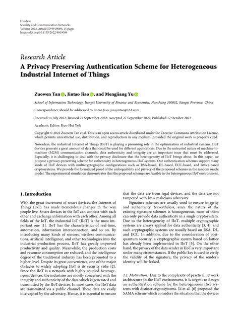 Pdf A Privacy Preserving Authentication Scheme For Heterogeneous Industrial Internet Of Things