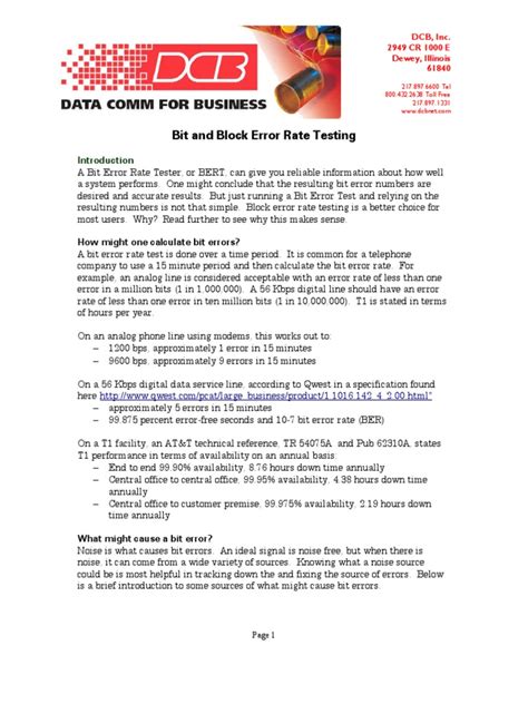 Bit Error Rate Testing Pdf Telecommunications Engineering Service