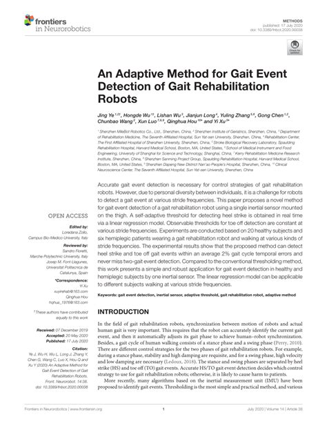 Pdf An Adaptive Method For Gait Event Detection Of Gait