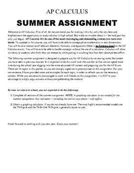 AP Calculus Summer Assignment AB Or BC By Broderick S Advanced Math