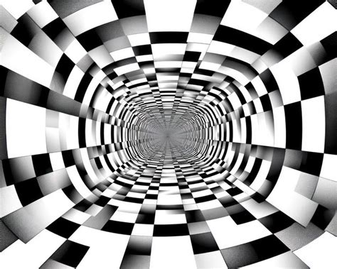 A black and white photo of a tunnel with a black and white checkered pattern | Premium AI ...