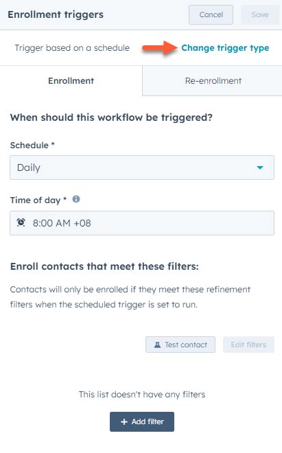 set event enrollment triggers