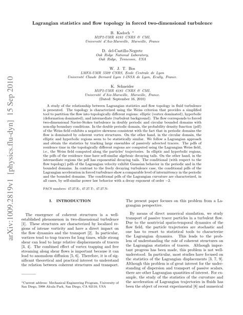 Pdf Lagrangian Statistics And Flow Topology In Forced Two Dimensional Turbulence