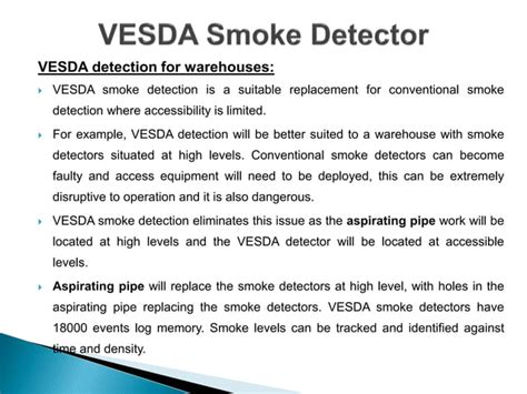 Very Early Smoke Detection Apparatus System Vesda Pptx Lung And