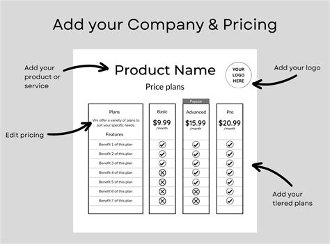 Editable Pricing Plans Template Pricing Options Template Business