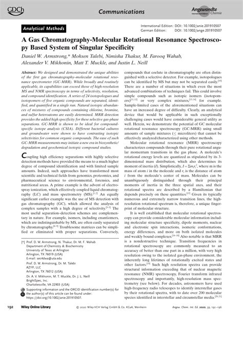 Pdf A Gas Chromatography Molecular Rotational Resonance Spectroscopy Based System Of Singular