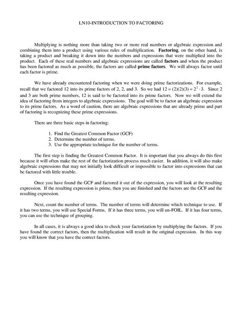 Ln10 Introduction To Factoring Ln10 Introduction To Factoring Multiplying Is Nothing More
