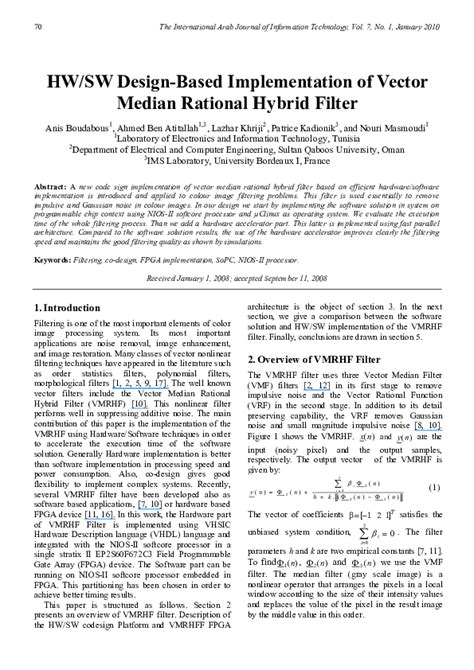 Pdf Hwsw Design Based Implementation Of Vector Median Rational Hybrid Filter