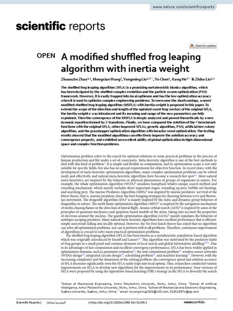 A Modified Shuffled Frog Leaping Algorithm With Inertia Weight Pdf
