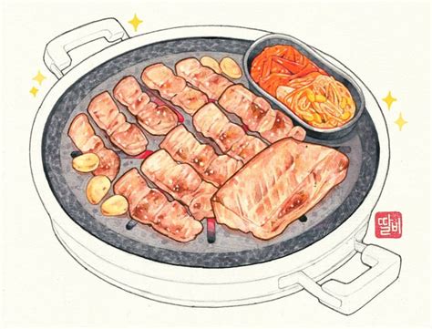 배고파서 고기를 그려보았습니다 완성하니 뿌듯하고 배가 부르네요😄🍖 재료사인펜 고기 삼겹살 소고기 그림 일러스트 음식